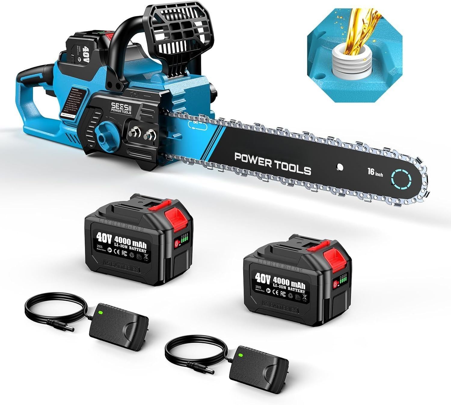 40V 16-Inch Cordless : Brushless Chain Saws with 2x4.0Ah & , Tool ...