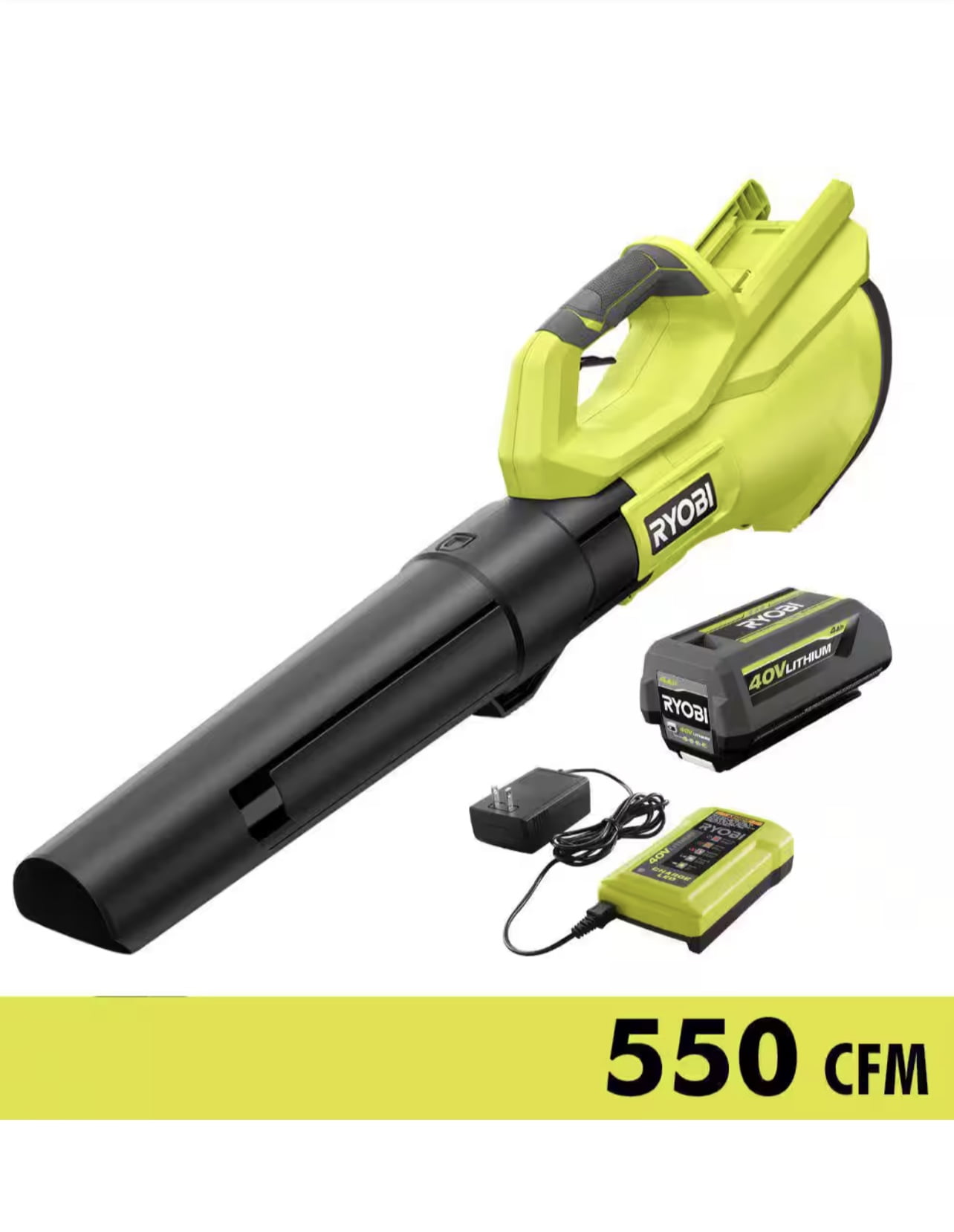 Ryobi, 40V Blower Kit, 550 CFM, Variable Speed with 40V 4Ah Battery ...