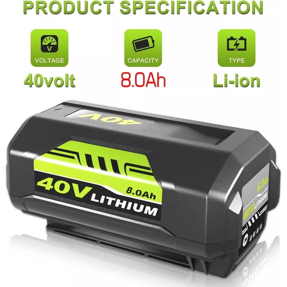 40V 8.0Ah Lithium Battery for Ryobi 40 Volt OP4026 OP40602 OP4050A ...
