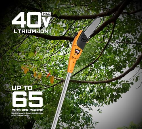 40V 8" Oregon Bar Tree Trimmer Pole Saw, 500mm Telescopic Range ...