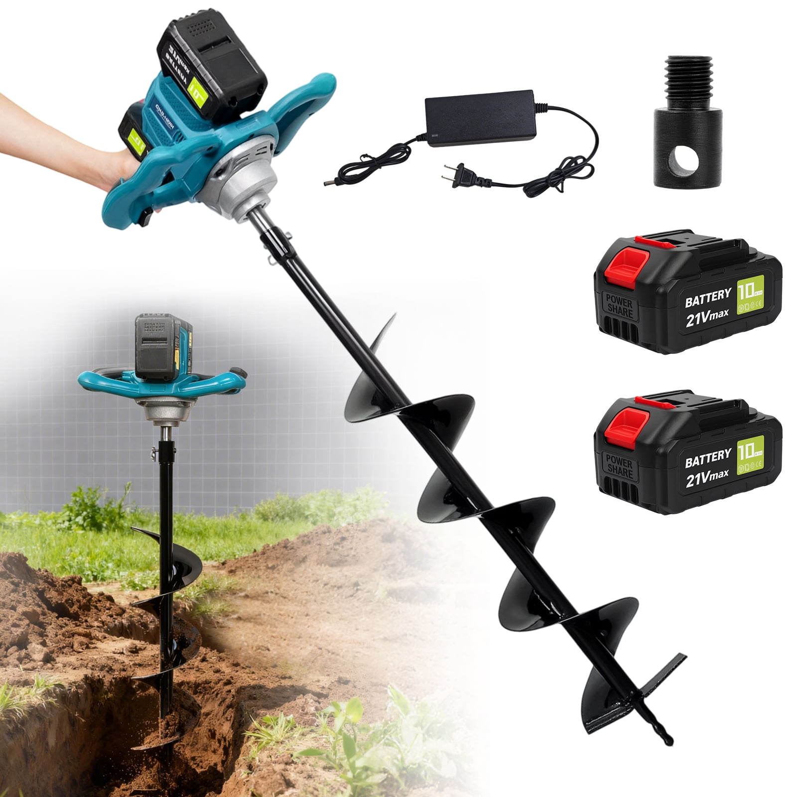 40V Brushless Cordless Earth Auger, Adjustable Speed Post Hole Digger ...