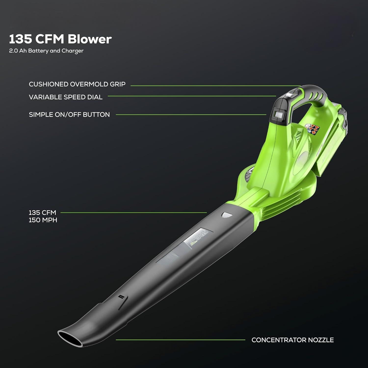 40V Leaf Blower/Sweeper, 150 MPH, Lightweight, Quiet, with 2.0 Ah ...