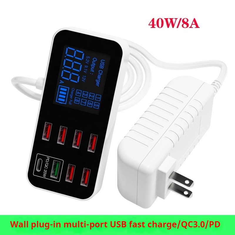 40W 8 Ports PD USB Super Fast Charger Station LED Display QC3.0 Desktop ...