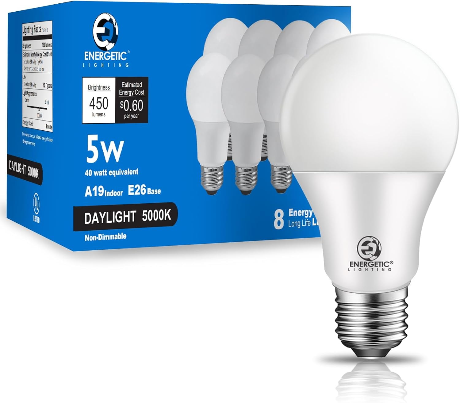 40W Equivalent, A19 LED Light Bulb, 5000K Daylight, E26 Standard Base ...