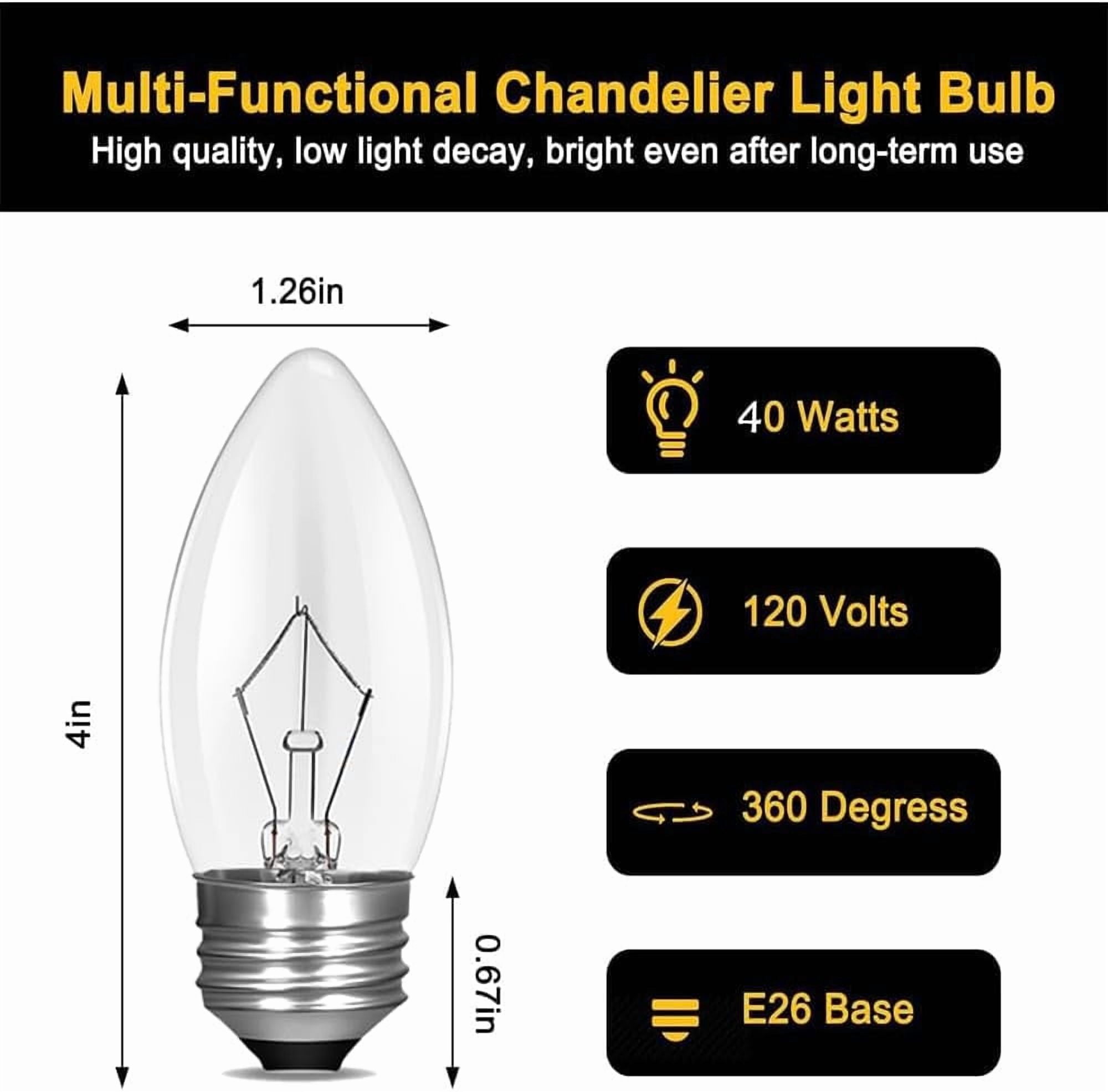 40W Equivalent Incandescent Torpedo Tip Chandelier,Clear Finish ...
