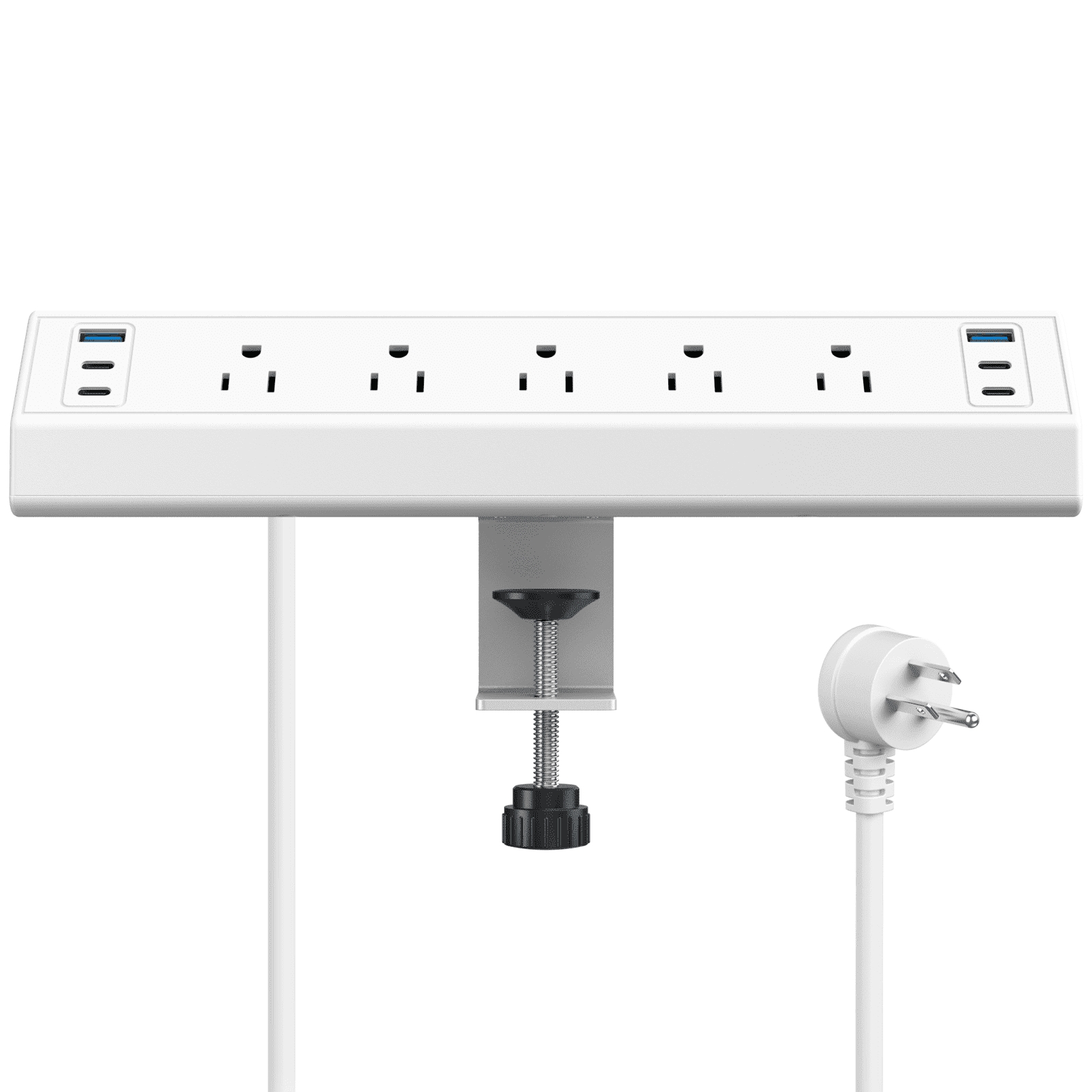 Desk Clamp Power Strip Surge Protector, 5 Outlets 6 USB Total 40W Fast ...