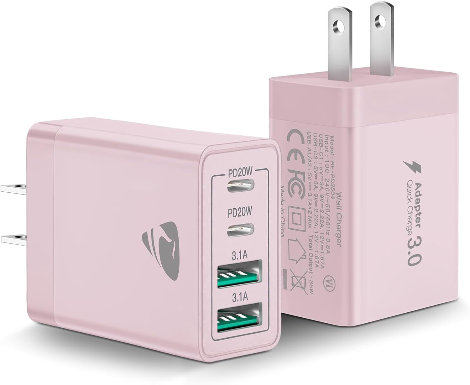 40W USB C Charger Cube, 2-Pack Fast Charging Block, 4-Port QC Wall Plug ...