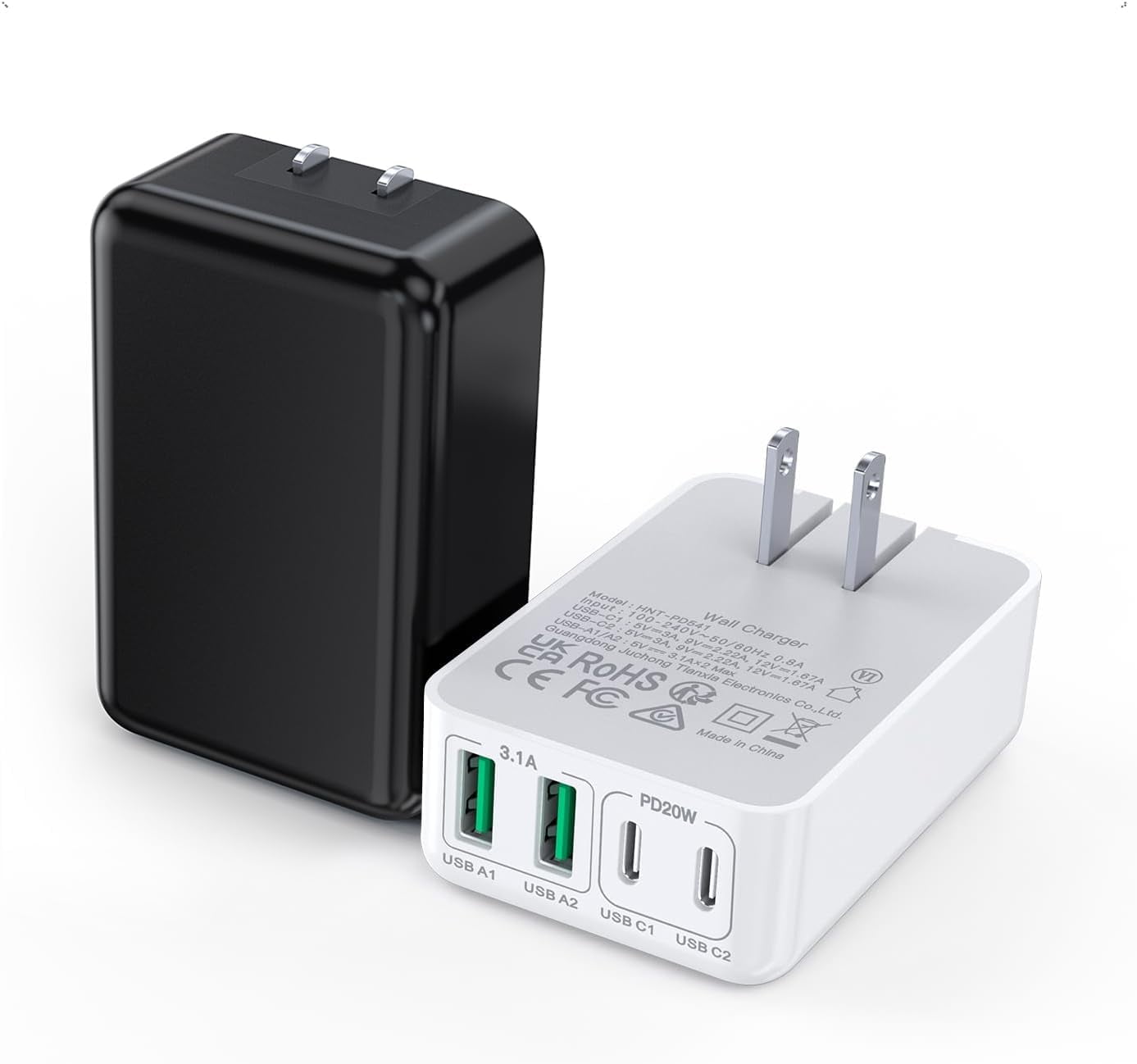 40W USB C Flat Charger Block, 2-Pack Fast Charge Cube Powered Multi ...