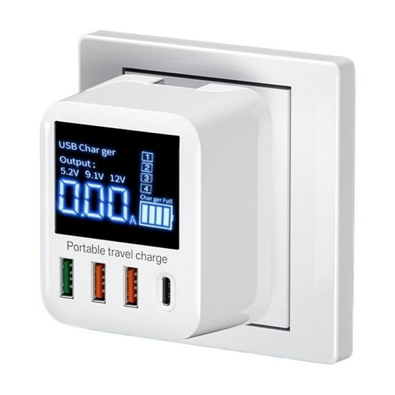 40W USB Wall Charger 4 Port With LED Display QC3.0 PD3.0 USB Fast ...