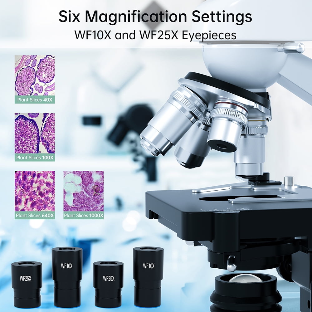 40X-2500X LED Lab Binocular Compound Microscope with 3D-Stage for Kids ...