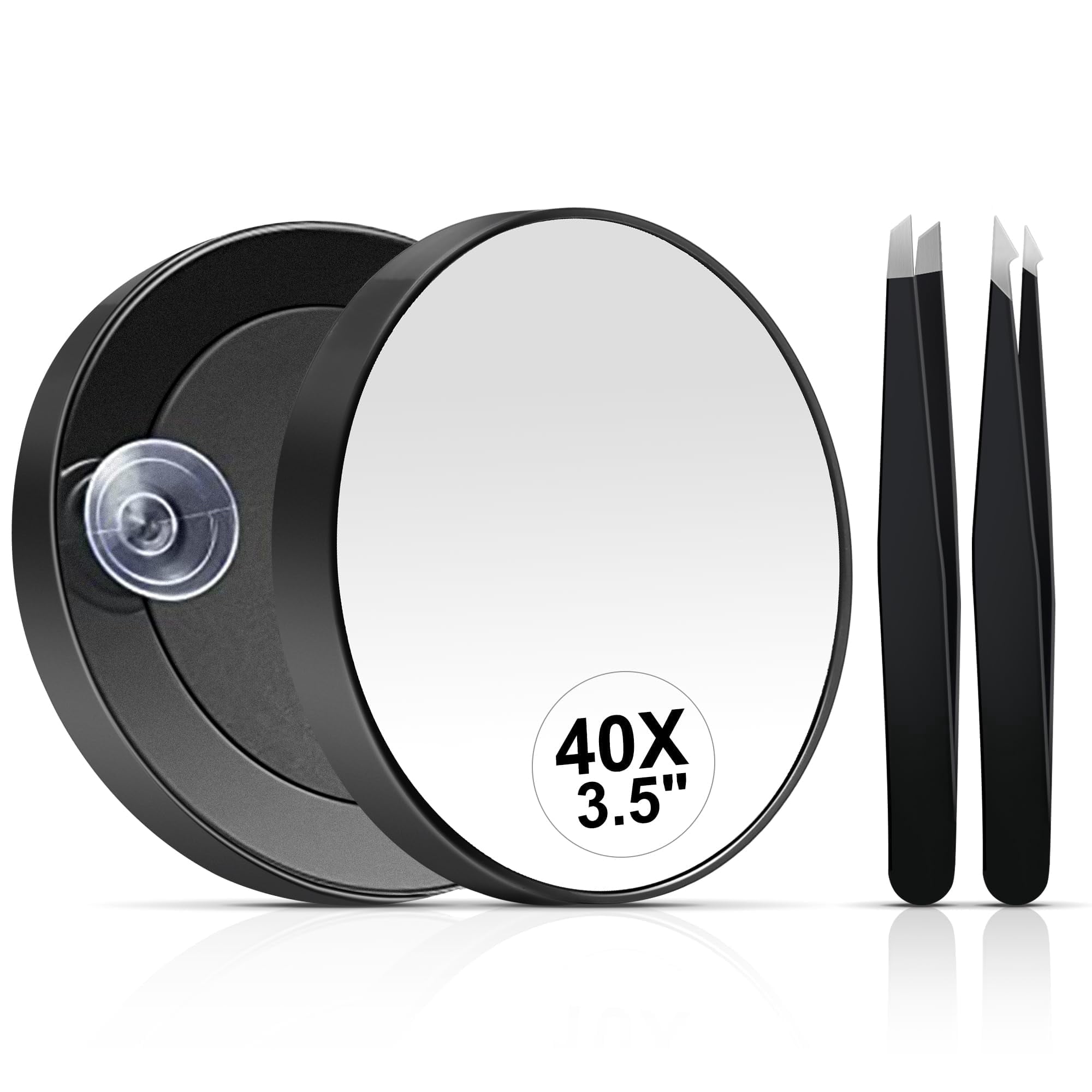 40X Magnifying Mirror, 3.5 Inch Round Compact Mirror with Suction Cup ...