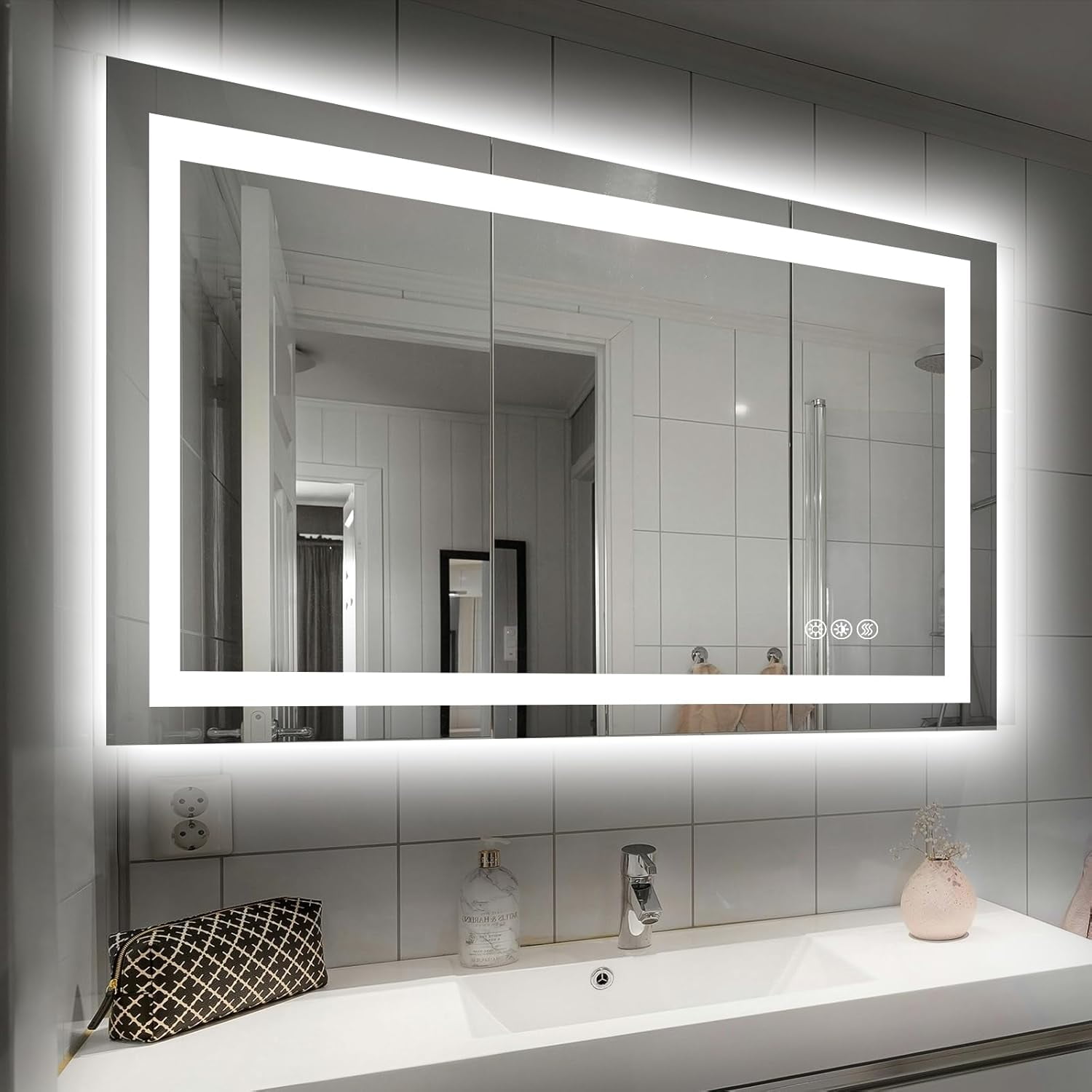 40X32 Bathroom Mirror with Lights, Anti-Fog, Dimmable, Backlit + Front ...