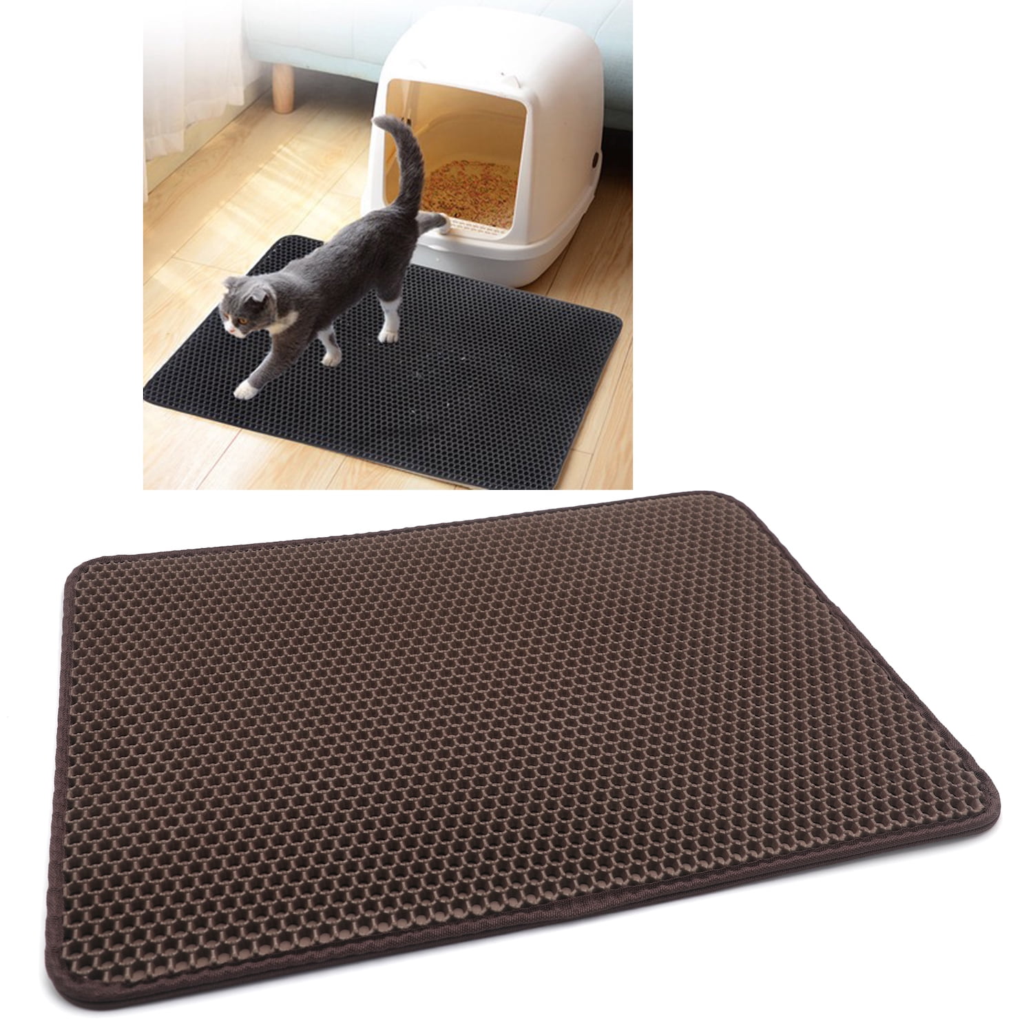 Httmt 40X50 Brown Cat Litter Mat, Double Layer EVA Foam, Waterproof ...