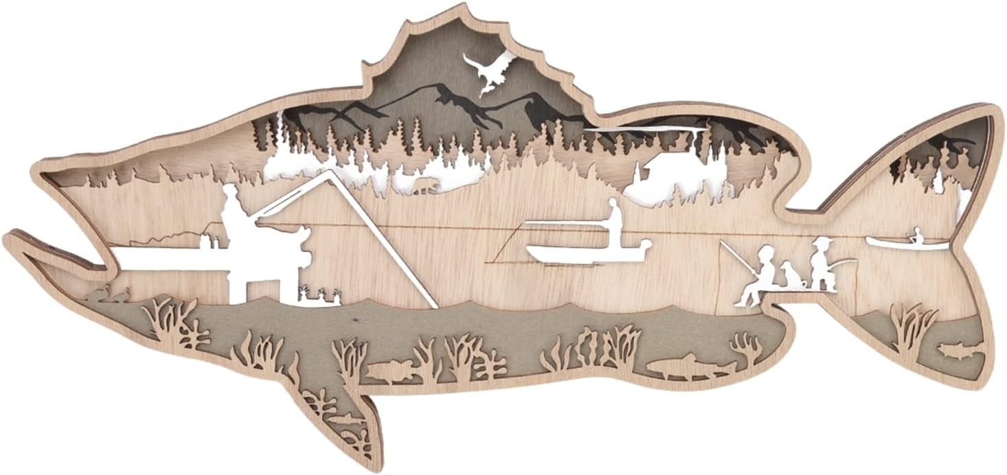 40cm/15.74in Fish Wall Decor, Wooden Hollowed Fish Figurine Decorative ...