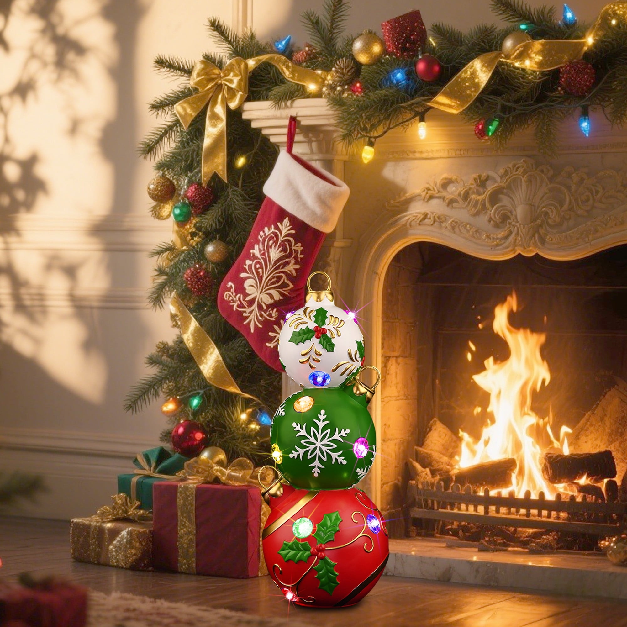 40cm/16in Lighted Christmas Ornament Stacker, Polyresin Tiered Holiday ...