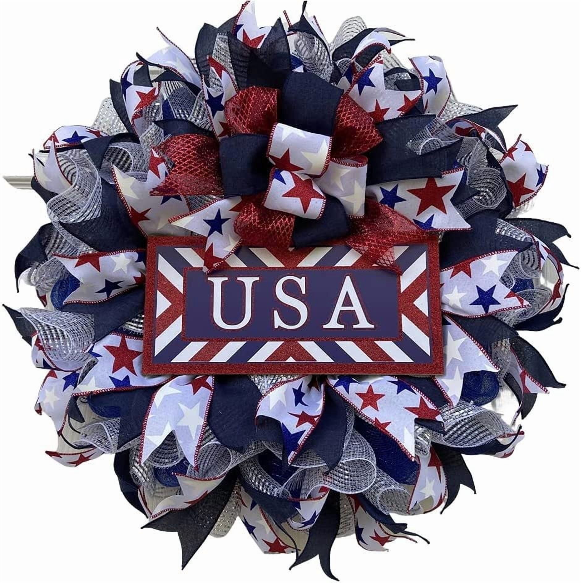40cm Independence Day Star & Flag Wreath, Multicolor Rubber Handmade ...