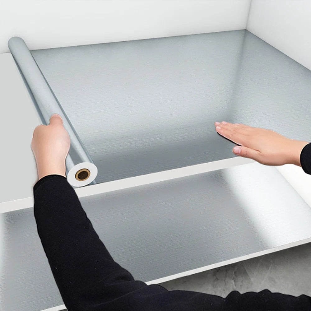 40cm PVC Waterproof Vinyl Wallpaper Stainless Brushed Silver Removable ...