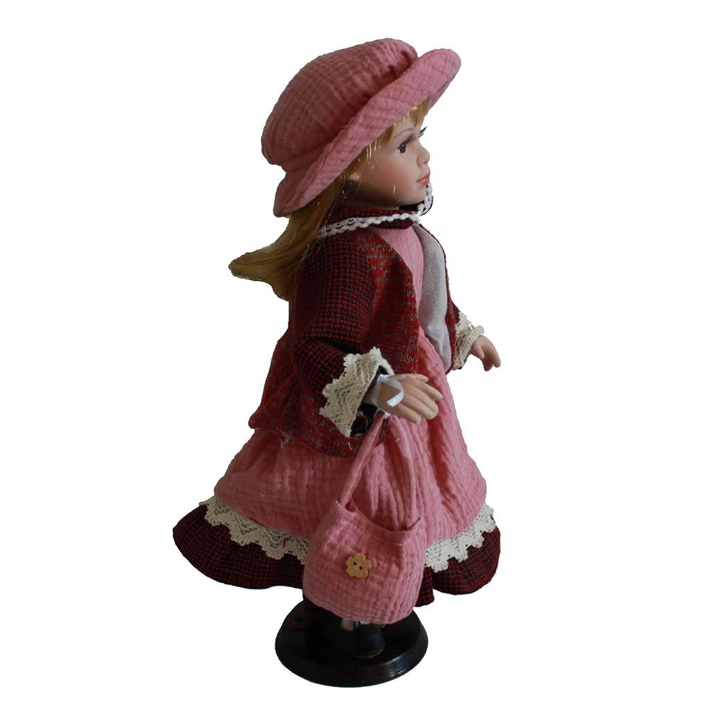 40cm Porcelain Doll with Display Stand, Girl Figures Dollhouse People ...
