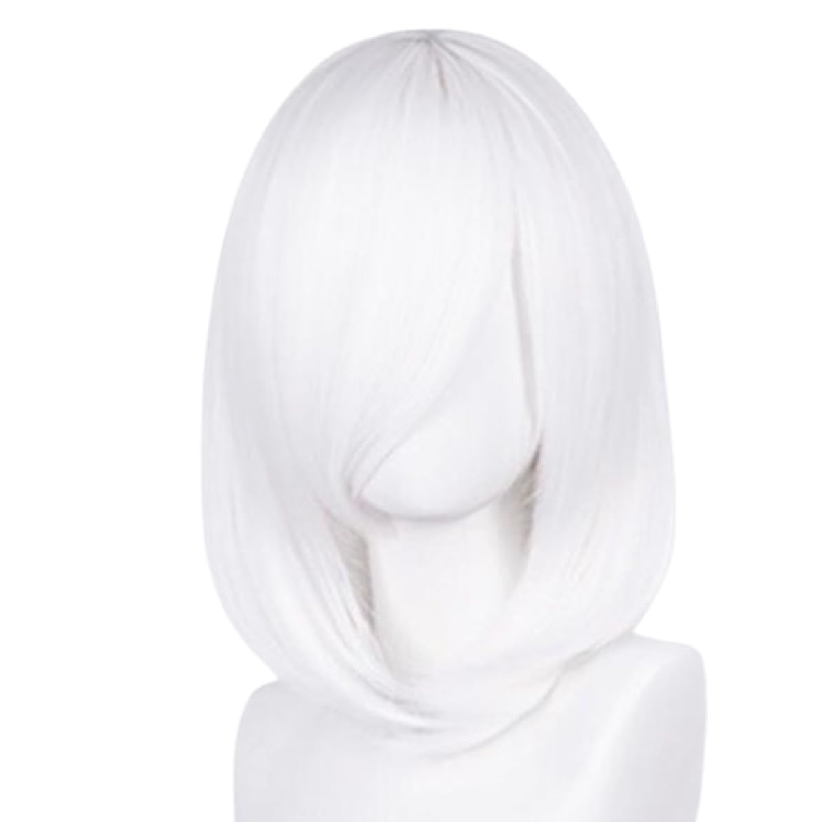 40cm White Short Women Wig Straight Synthetic Fiber Shoulder Length ...
