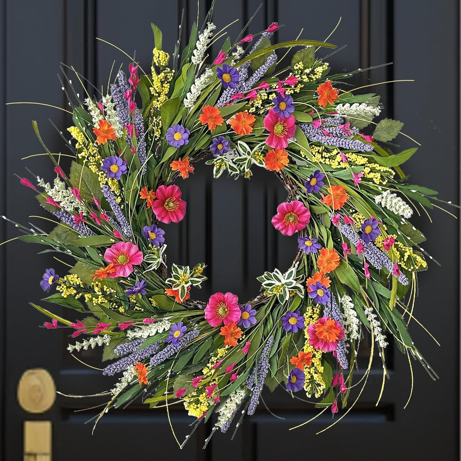 40cmWildflower Spring Summer Wreath - Realistic Artificial Floral Door ...