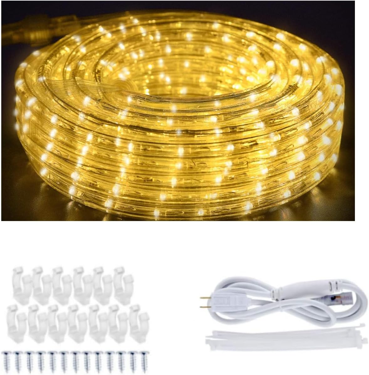 40ft LED Rope Lights Outdoor Warm White, Connectable, Waterproof 110V 432LED Flexible LED Rope ...