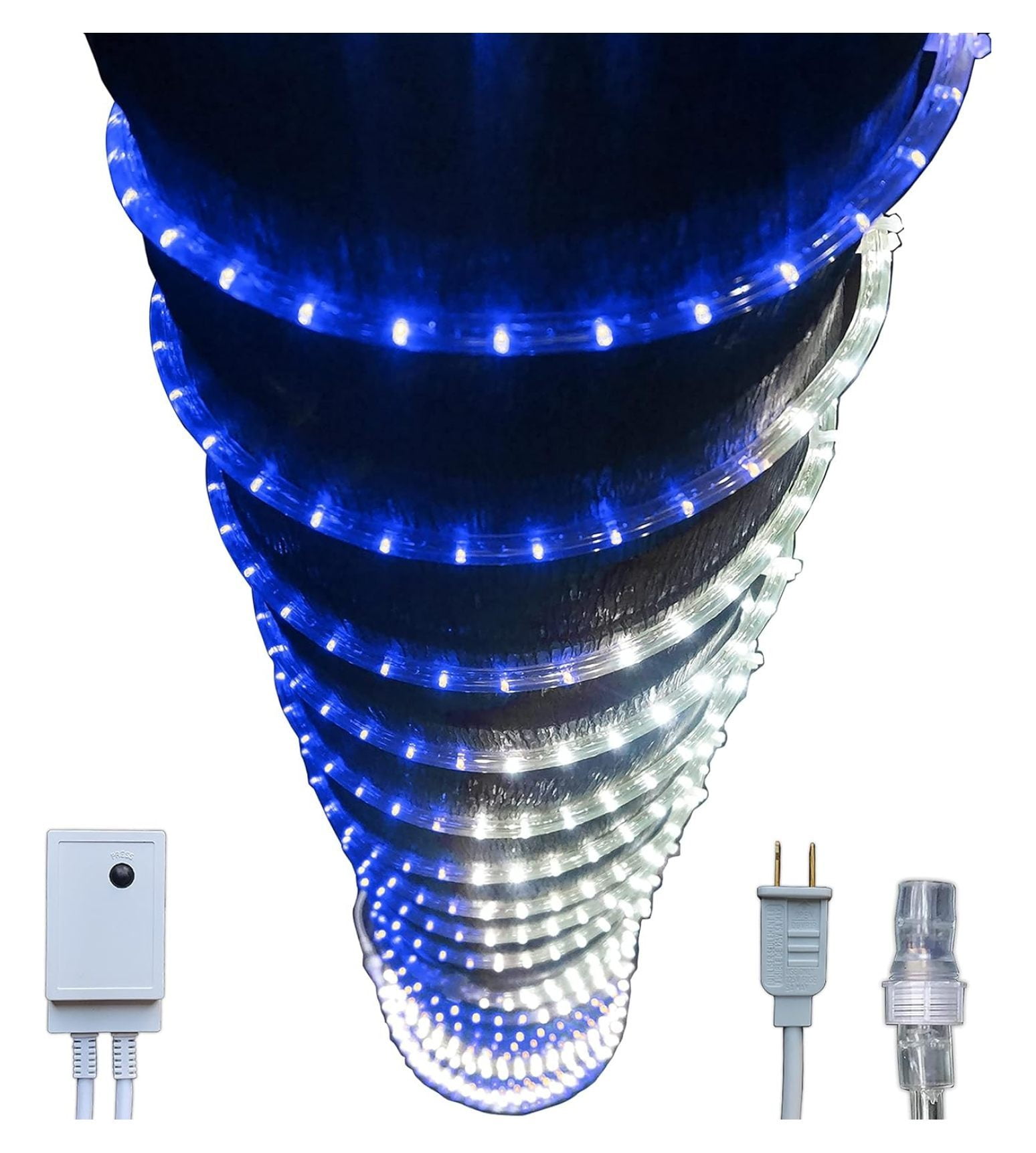 40ft White Blue LED Rope Lights with 4-Level Dimmable Controller ...