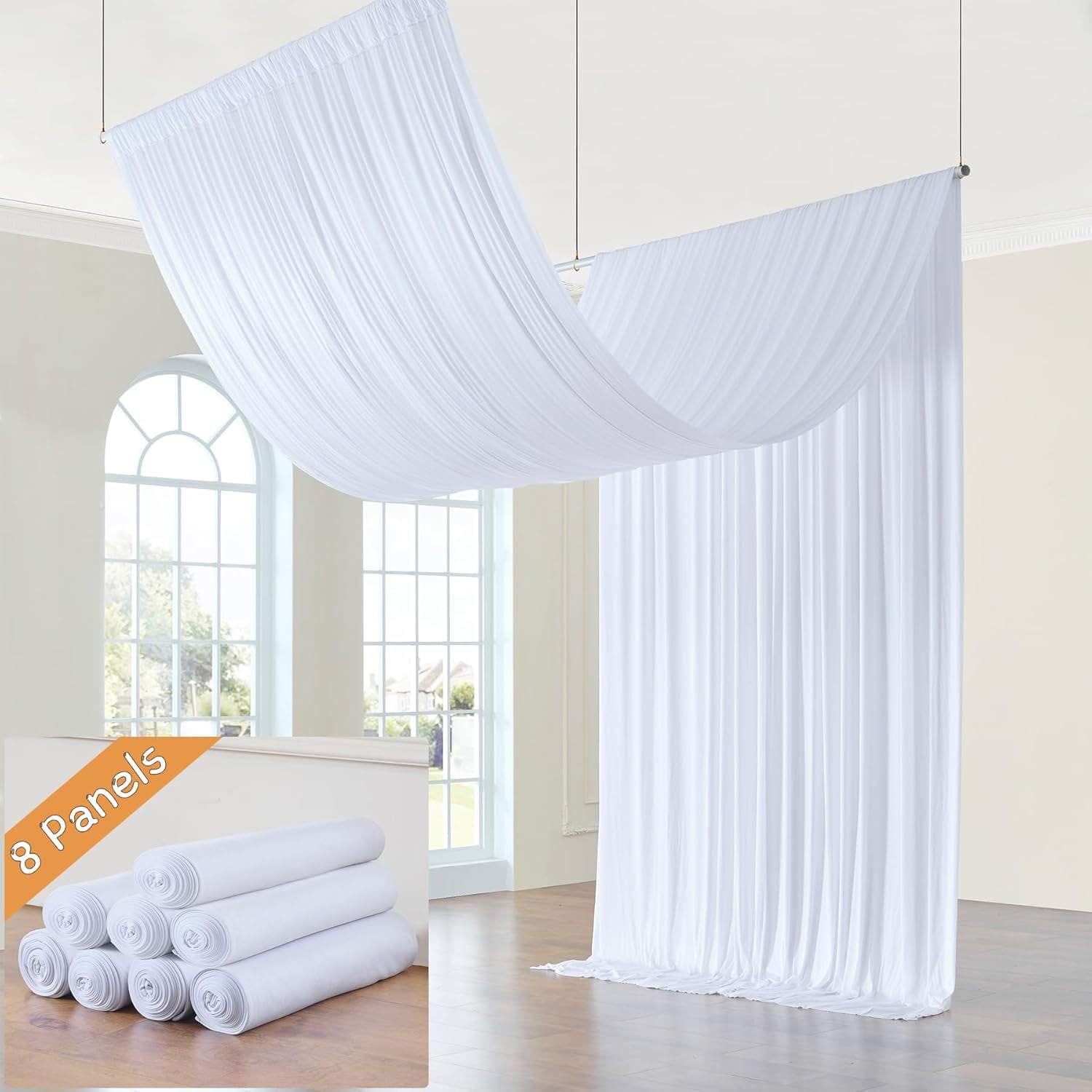 40ft X 15ft White Ceiling Curtain Drapes Panels for Party Tent, 8 ...