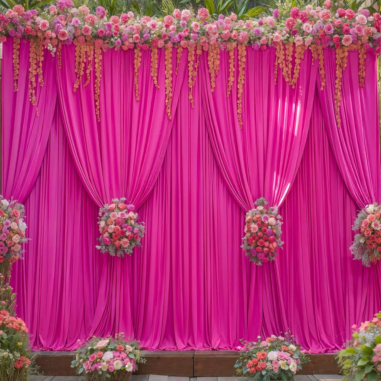 40ft x 10ft Wrinkle Free Hot Pink Wedding Backdrop Curtains for Party ...