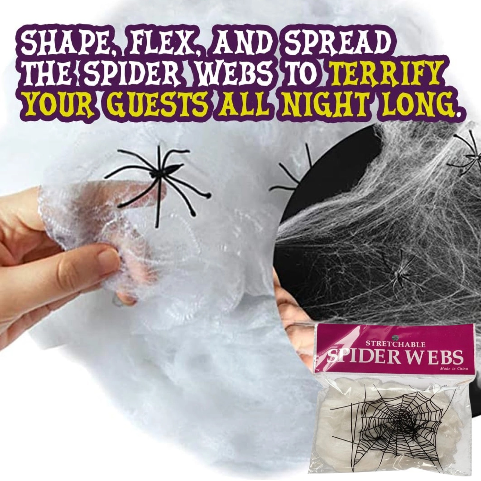 40g Spider Webs Halloween Decorations with 4 Fake Spiders,Super ...