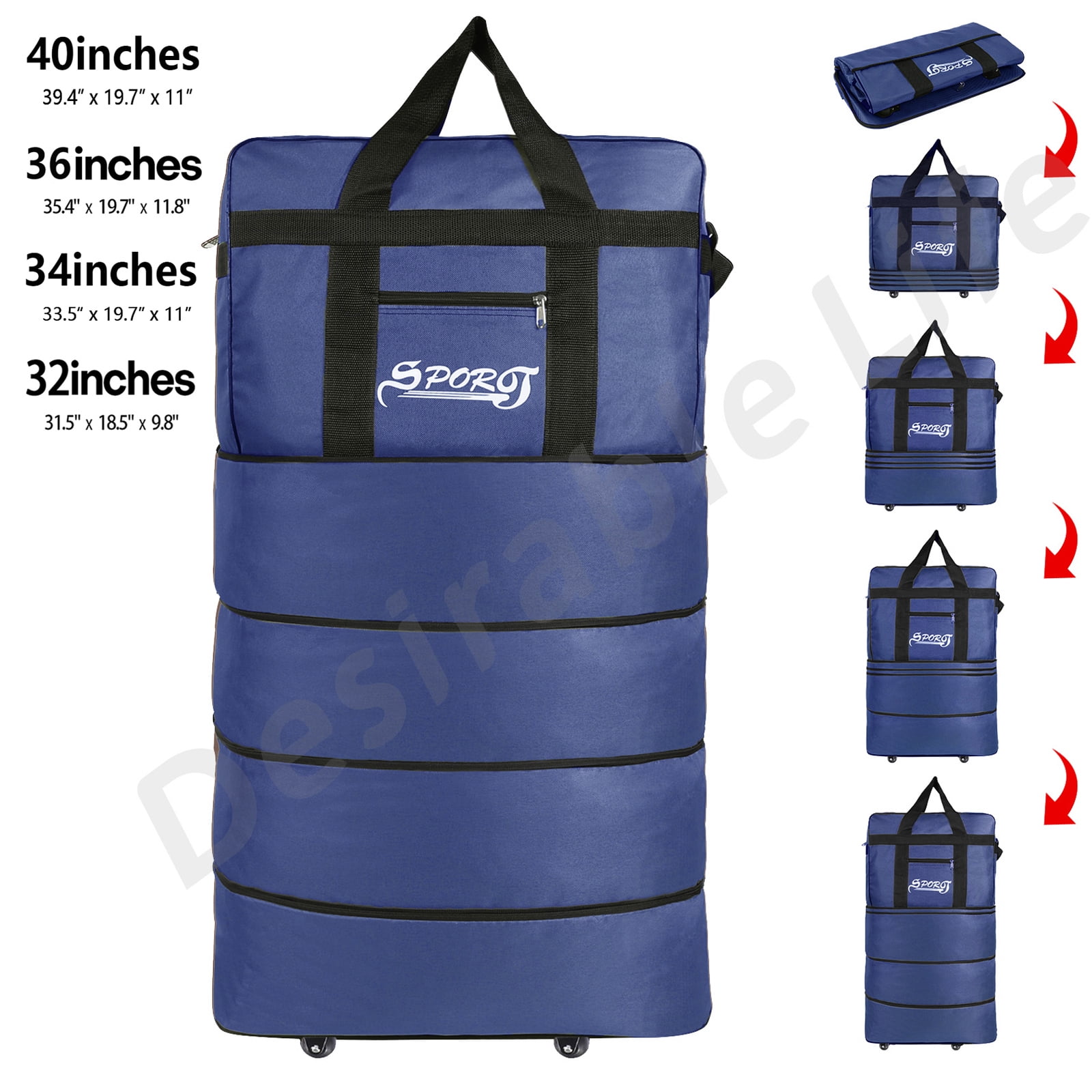 Desirable Life 40in Expandable Wheeled Duffle Bag, 140L Capacity ...