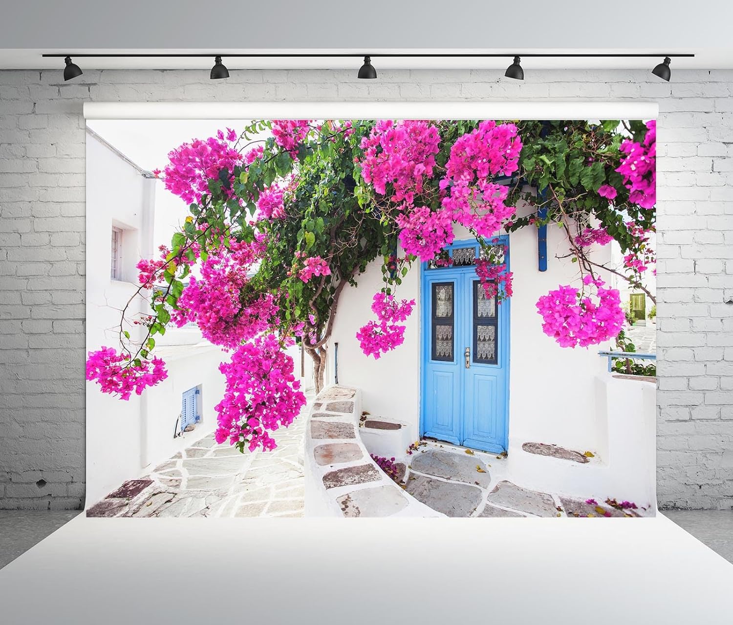 40in*60in Fabric Greece Santorini Street Backdrop Traditional White ...