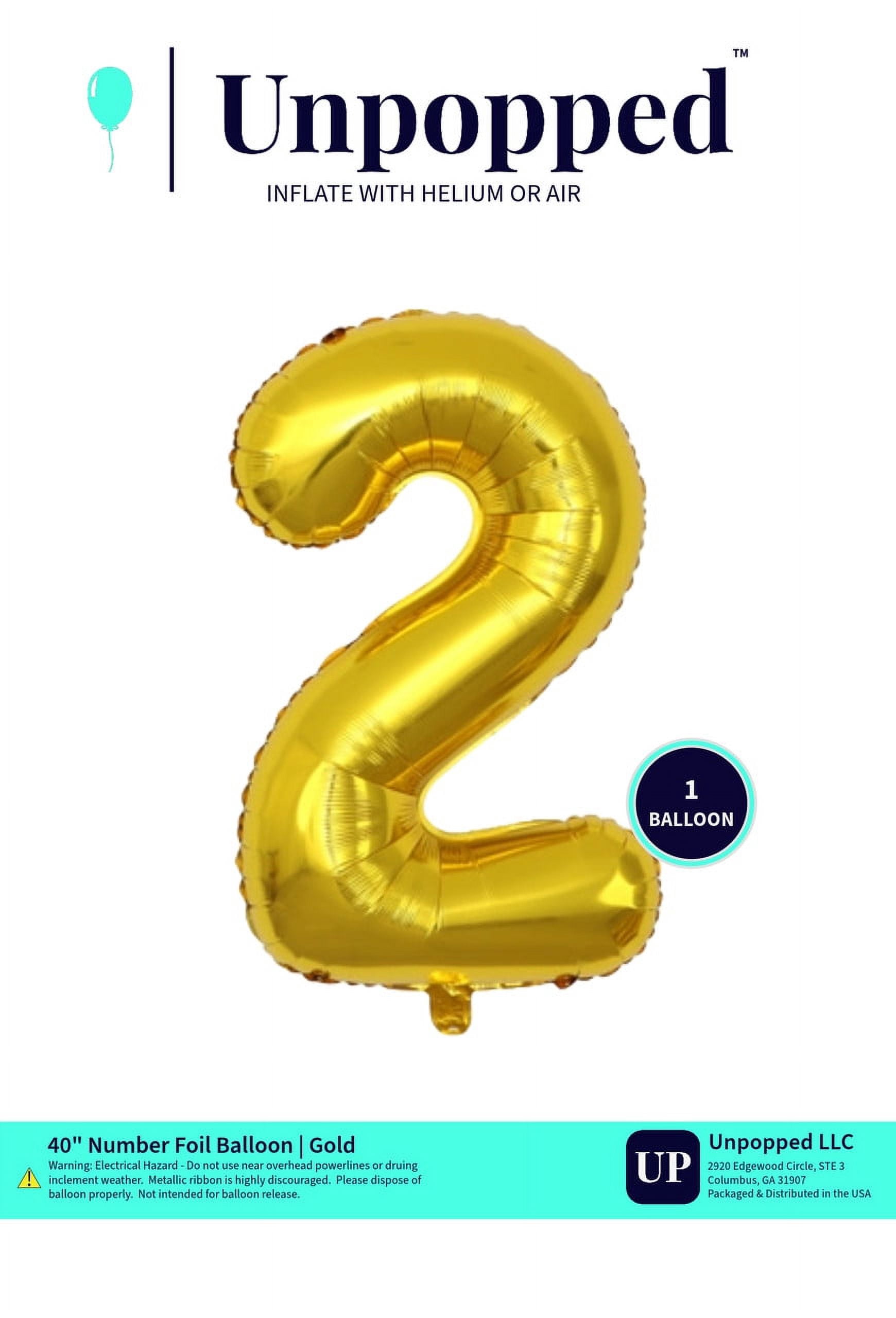40in Gold Number Balloon #2 | Unpopped - Walmart.com