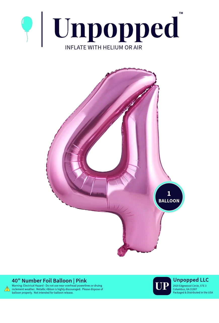 40in Pink Number Balloon #4 | Unpopped - Walmart.com