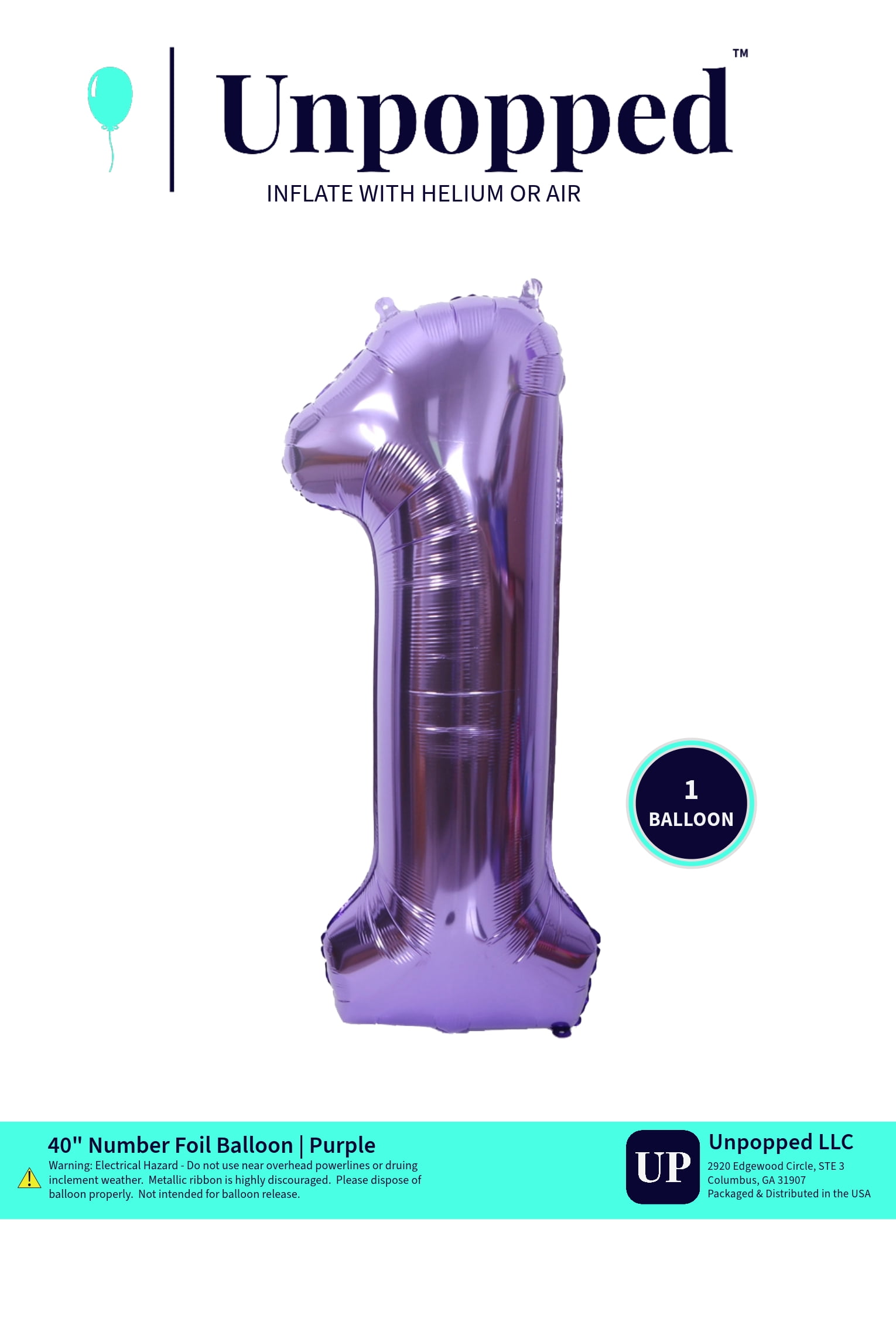40in Purple Number Balloon #1 | Unpopped - Walmart.com