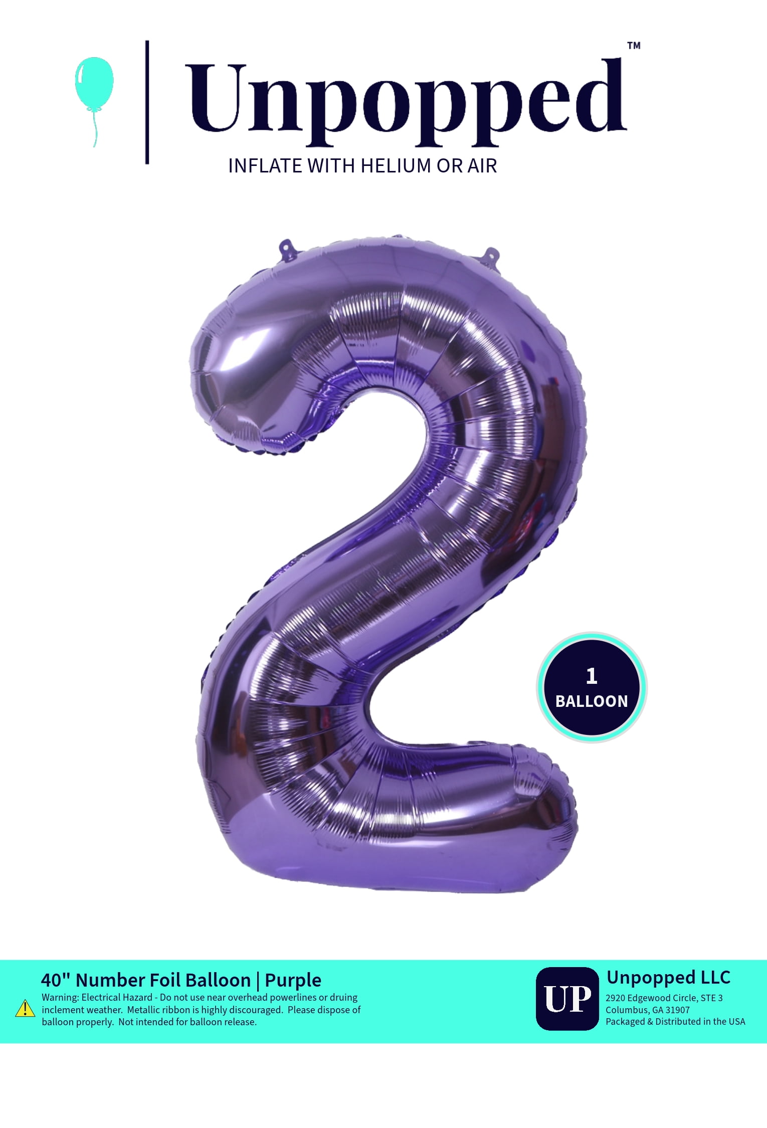 40in Purple Number Balloon #2 | Unpopped - Walmart.com