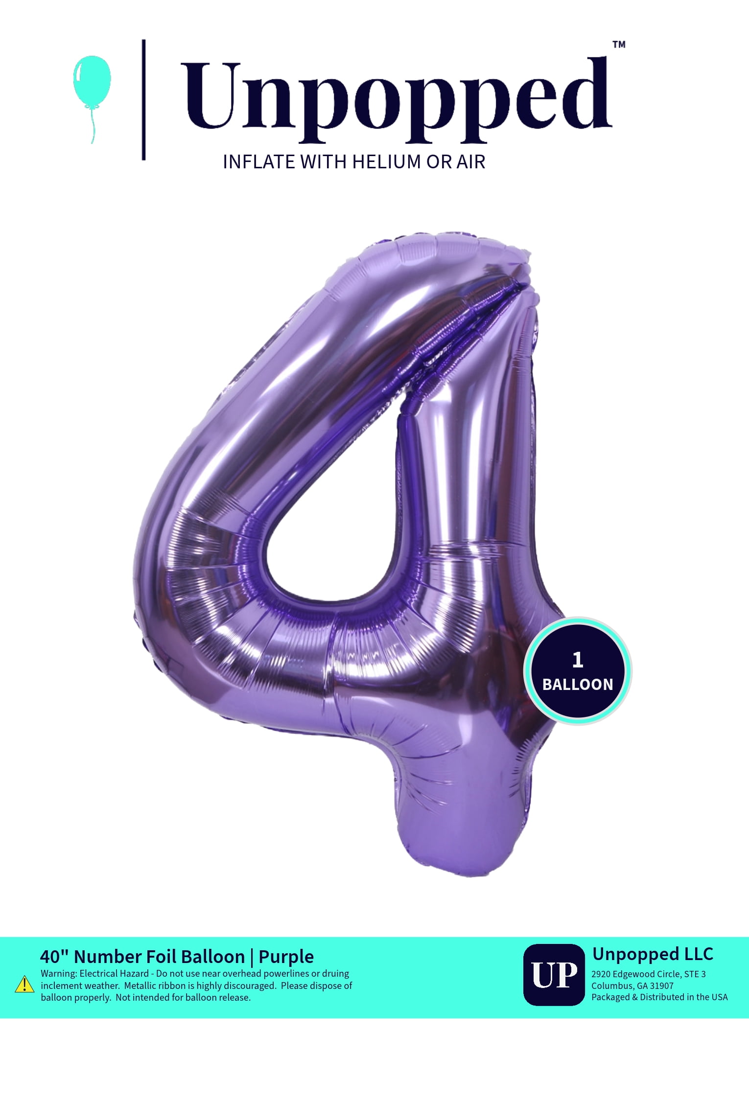 40in Purple Number Balloon #4 | Unpopped - Walmart.com