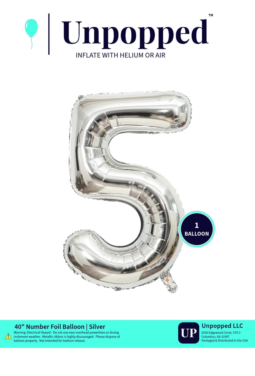 40in Silver Number Balloon #5 | Unpopped - Walmart.com