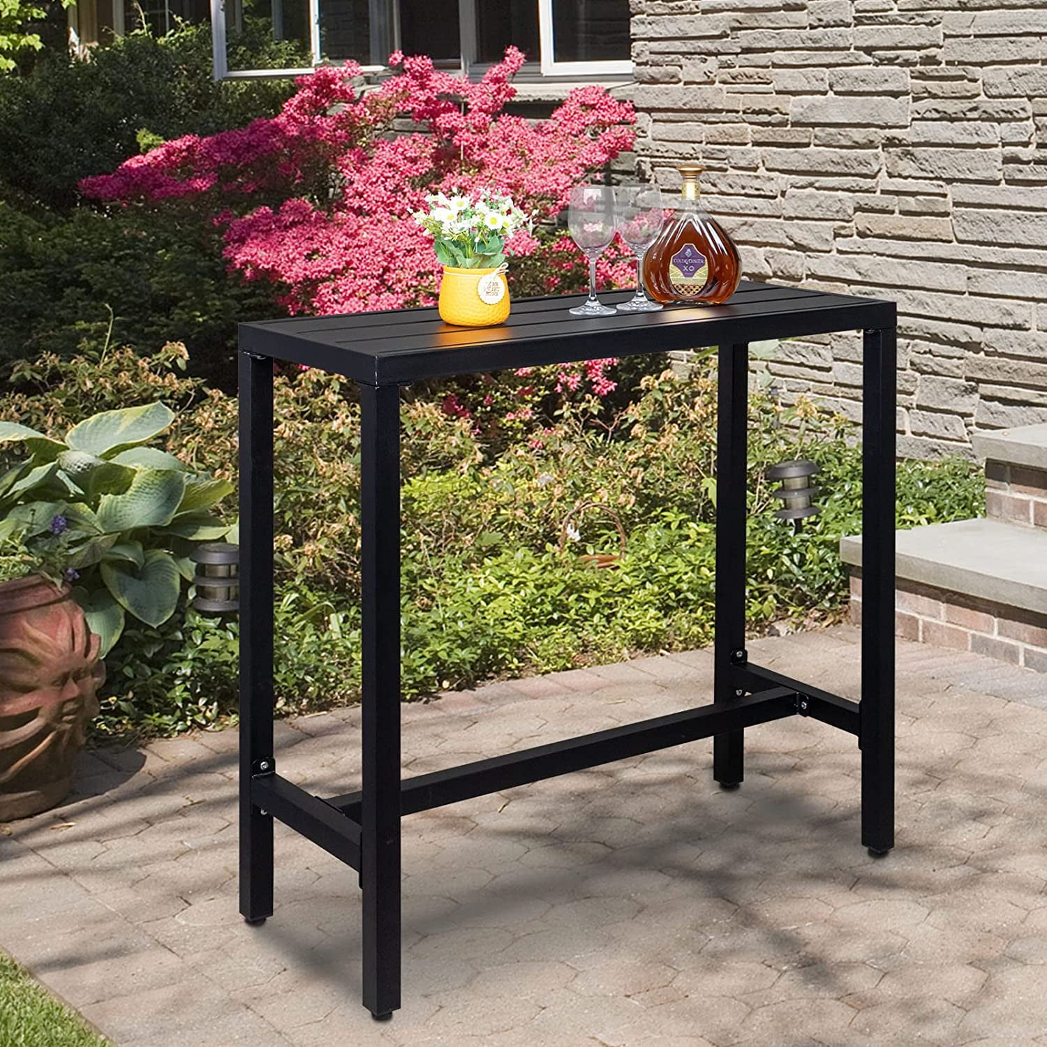 40inch Outdoor Bar Table Iron Black Patio Bar Table, Patio Table Pub ...