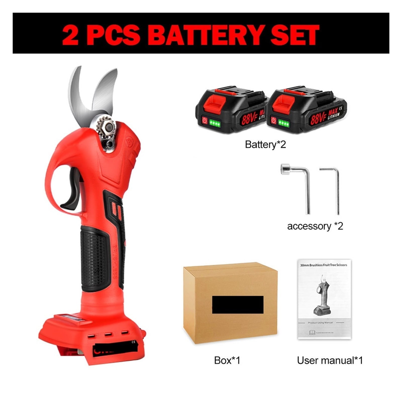 40mm Brushless Electric Pruner Battery Cordless Pruning Shears Fruit Tree Power Tools Bonsai ...