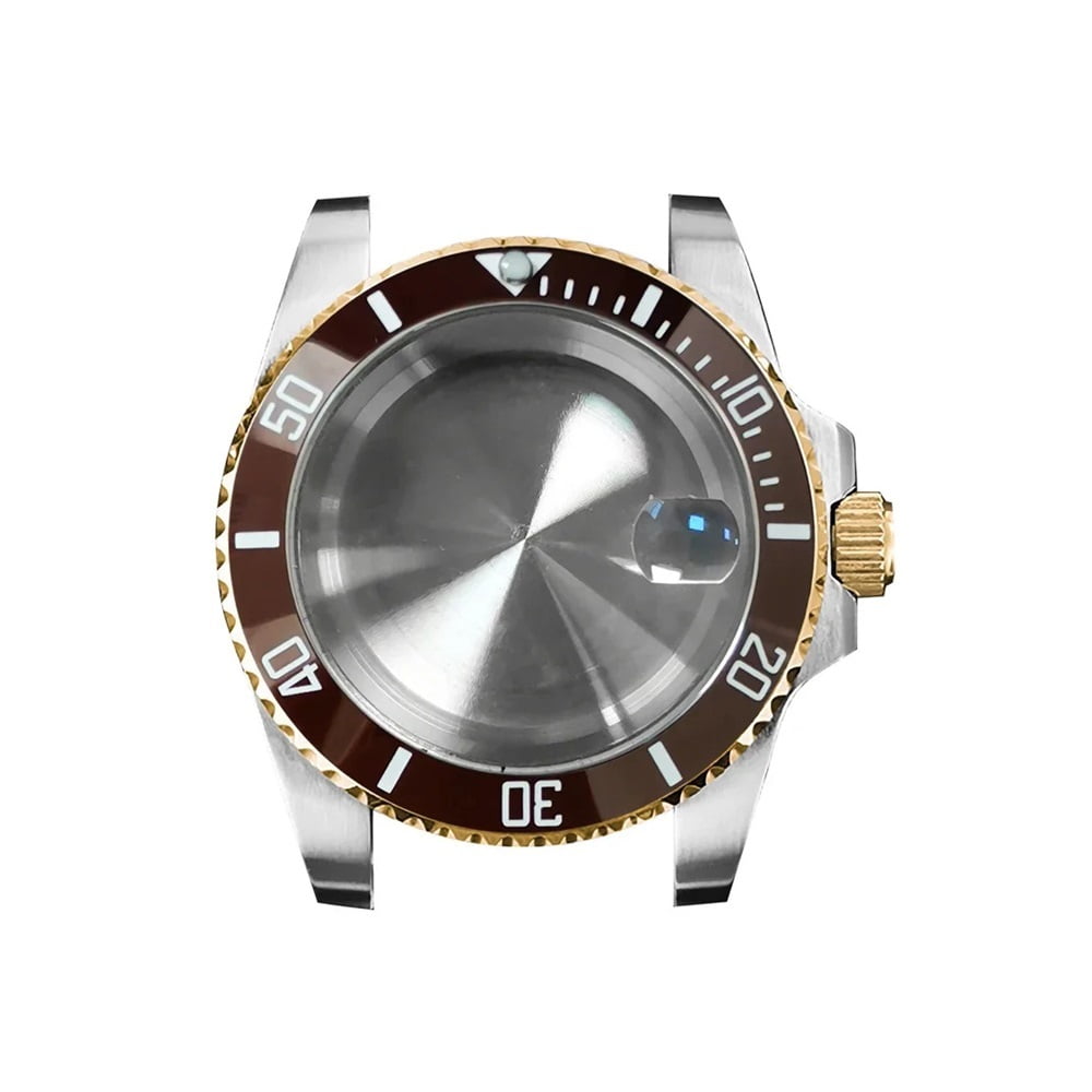 40mm Gold Edge Watch Case Sapphire Date Magnifying Glass 316L Stainless ...