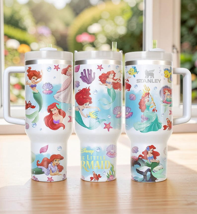 40oz Ariel Tumbler with Handle - Little Mermaid Cartoon Princess ...