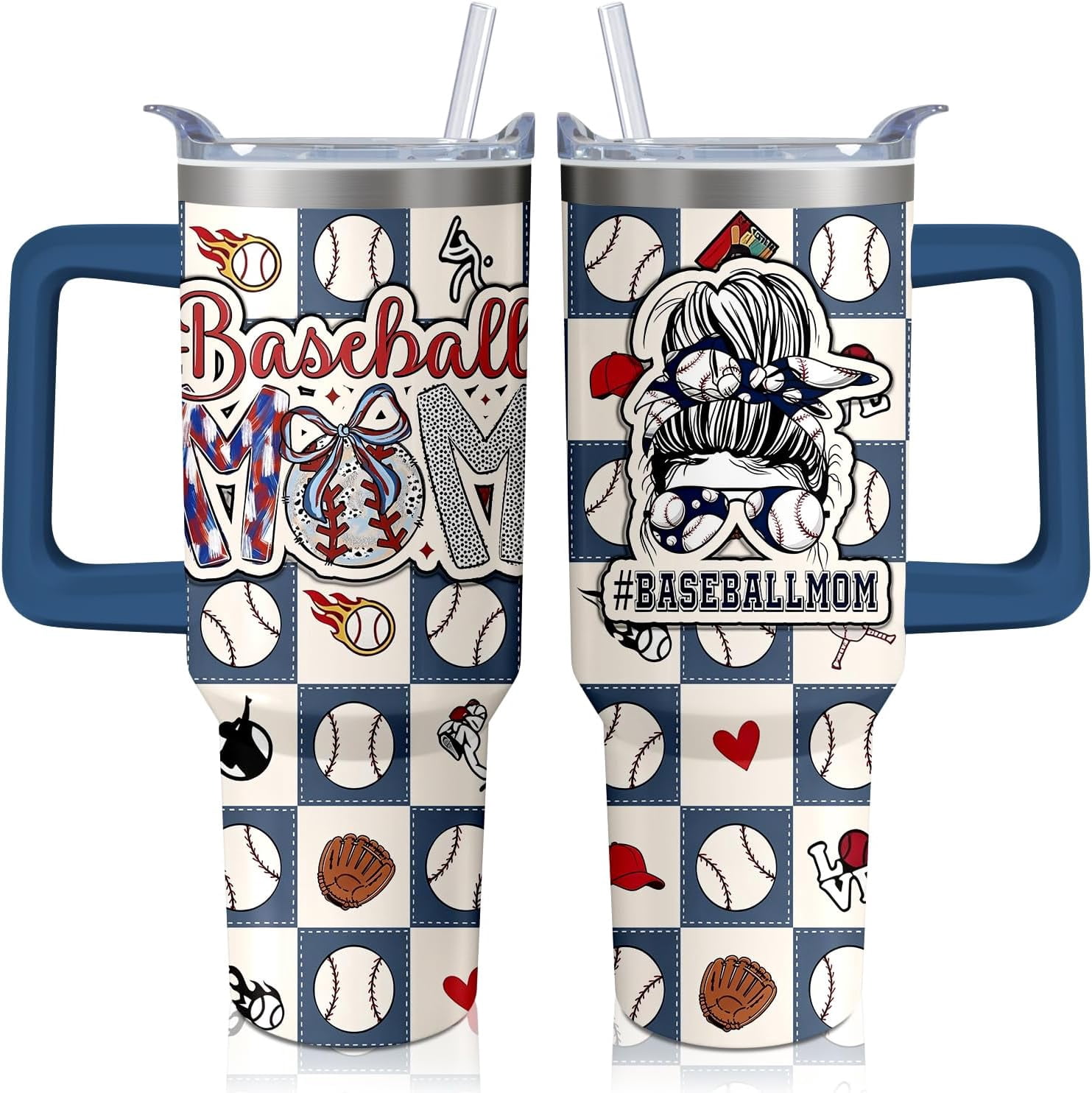 40oz Baseball Mom MaMa Tumbler with Handle, Mothers Day Gift for Woman ...
