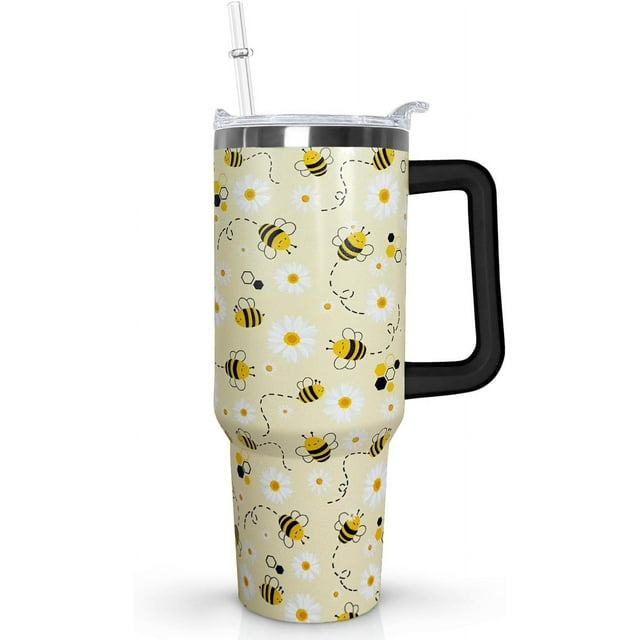 40oz Bee tumbler With Handle Lid and Straw,Queen Bee Coffee Mug Cup ...