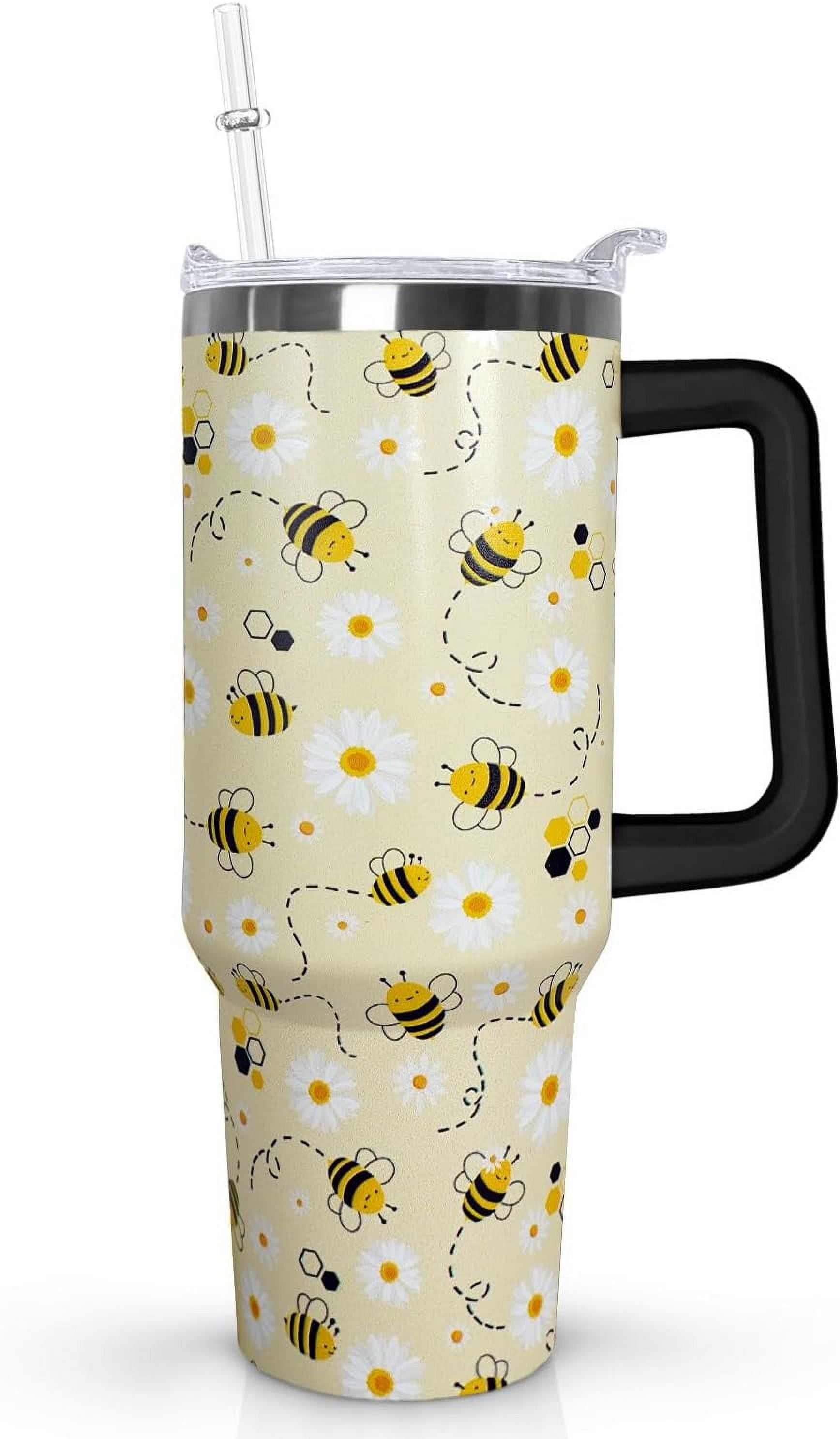 Ceovfoi 40oz Bee tumbler With Handle Lid and Straw,Coffee Mug Cup ...