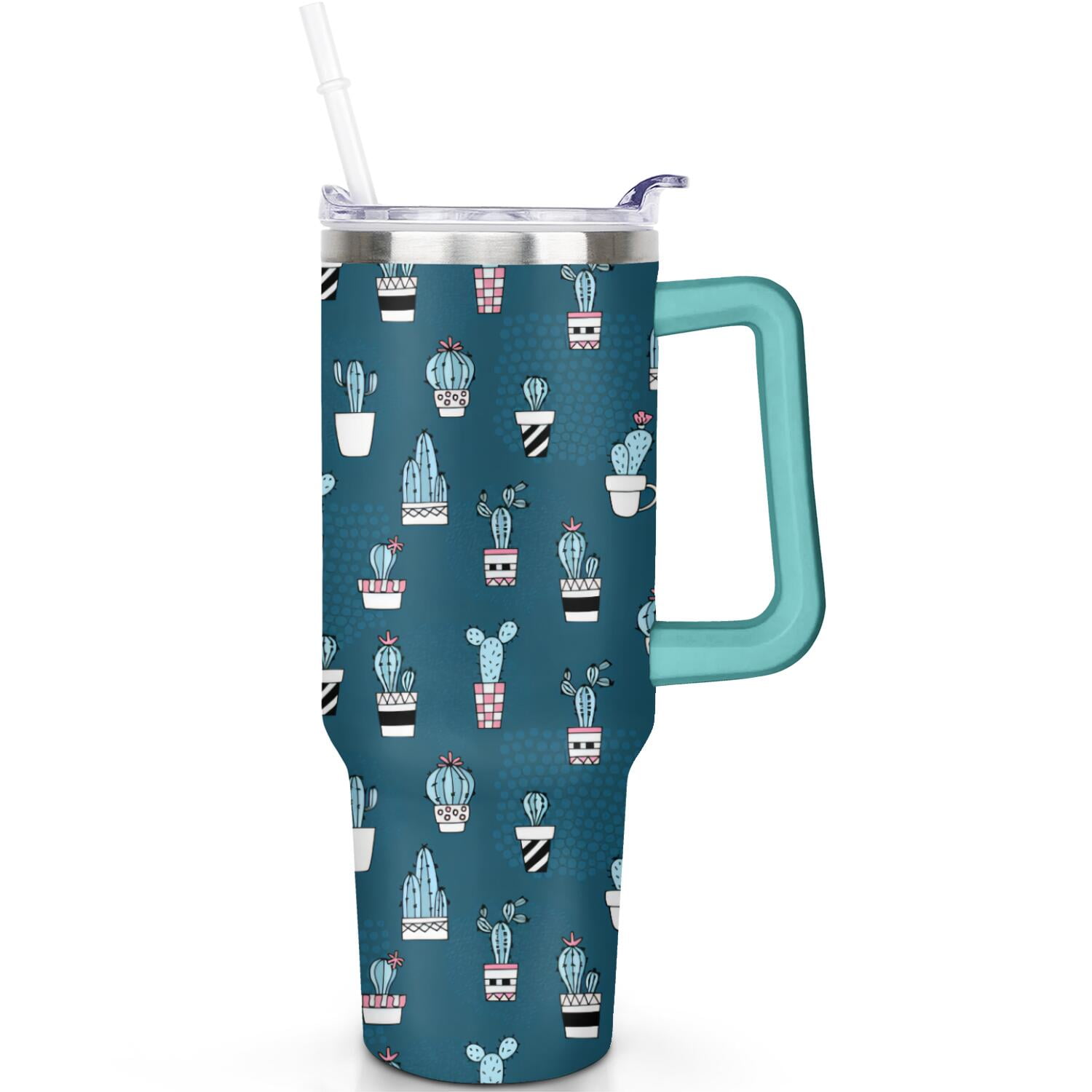 40oz Cactus-Themed Water Bottle, Vacuum Insulated, Straw Included ...
