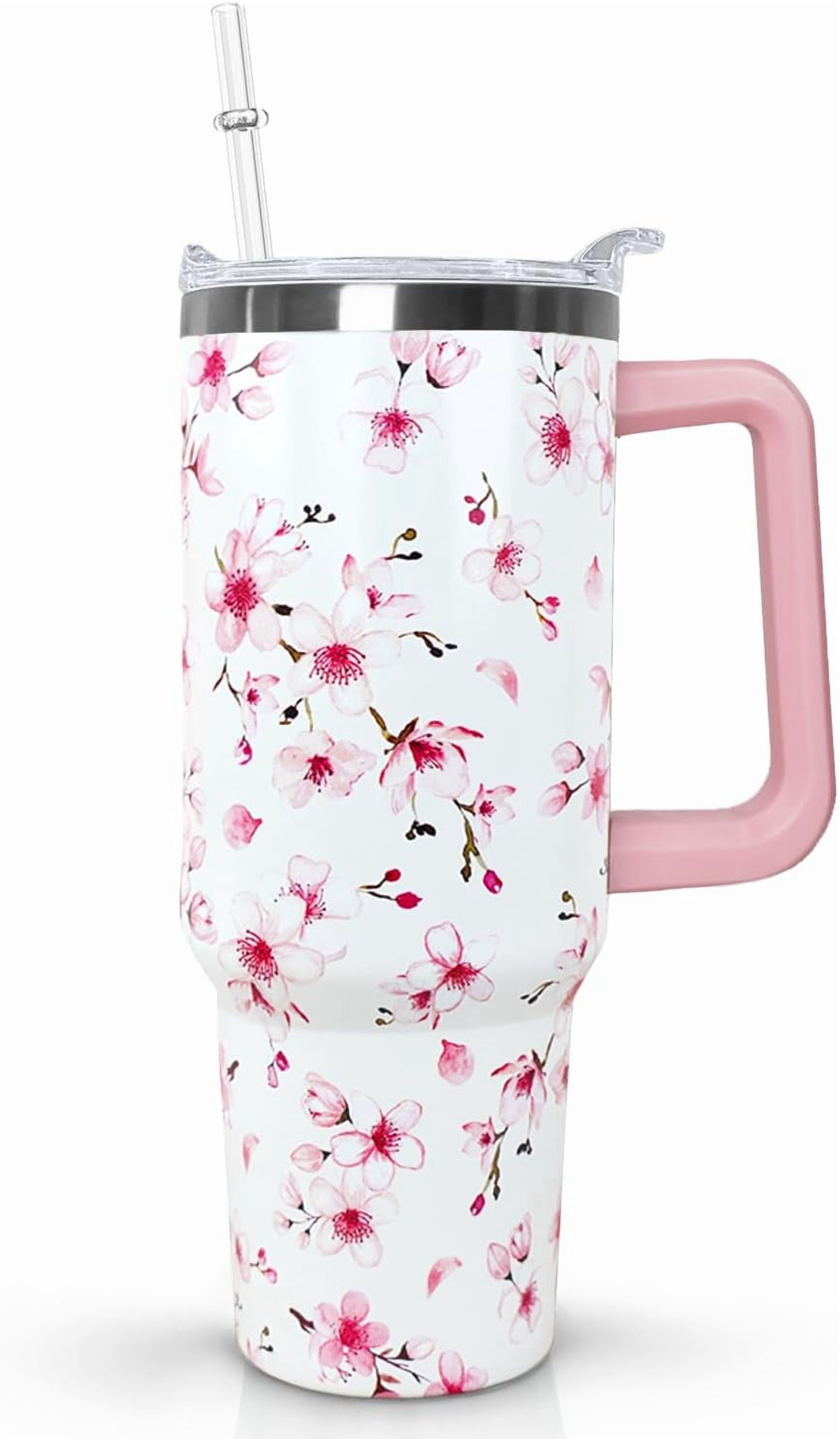 40oz Cherry Blossoms Tumbler with Handle Lid and Straw,Pink Cherry ...