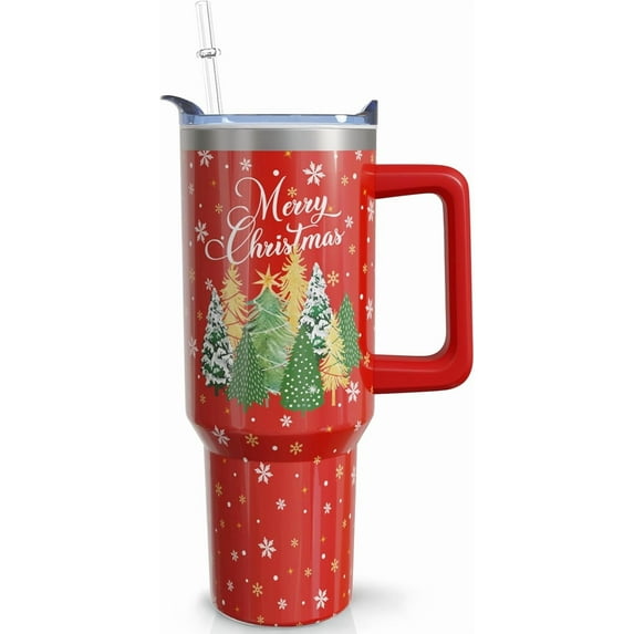 40oz Christmas Tumbler With Handle Lid and Straw, Stainless Steel Xmas ...