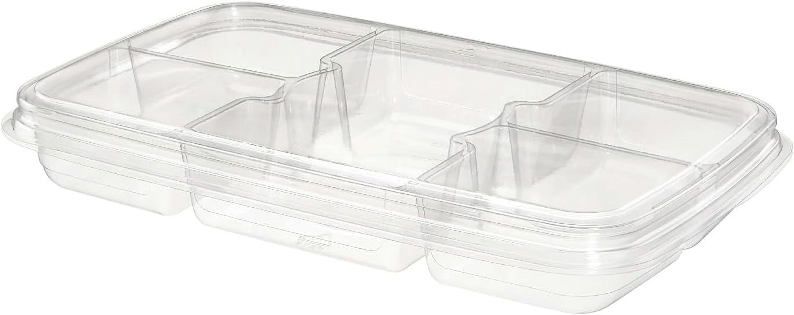 40oz Clear Rectangular Plastic Tray with Lid, 5 Compartment Fruit ...