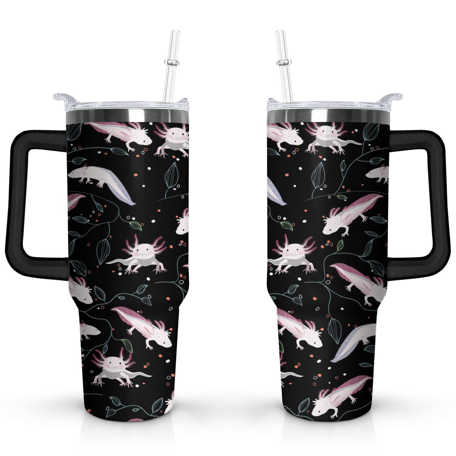 40oz Cute Colorful Axolotl Stainless Steel Flip Straw Tumbler Spill ...