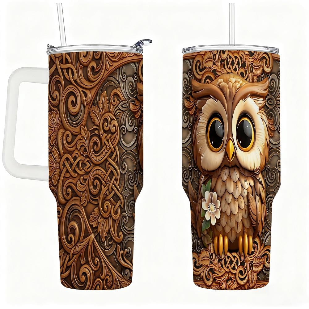 40oz Cute Owl with Floral Swirls Stainless Steel Tumbler，Coffee Cups ...